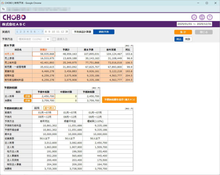 【1.5.0】新機能「納税予測」の追加と、仕様変更・不具合修正を実施しました。 - CHOBOサービスサイト
